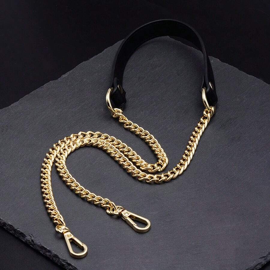 1-Pack Gold Metal Chain With Black PU Leather Strap - Stylish ...