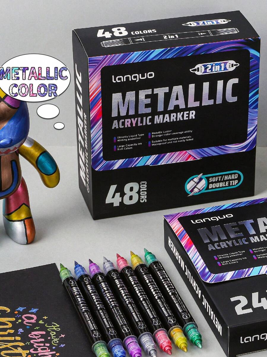 12/24/48 Colors Dual Tip Metallic Ink Markers, Soft & Hard Tip, For ...