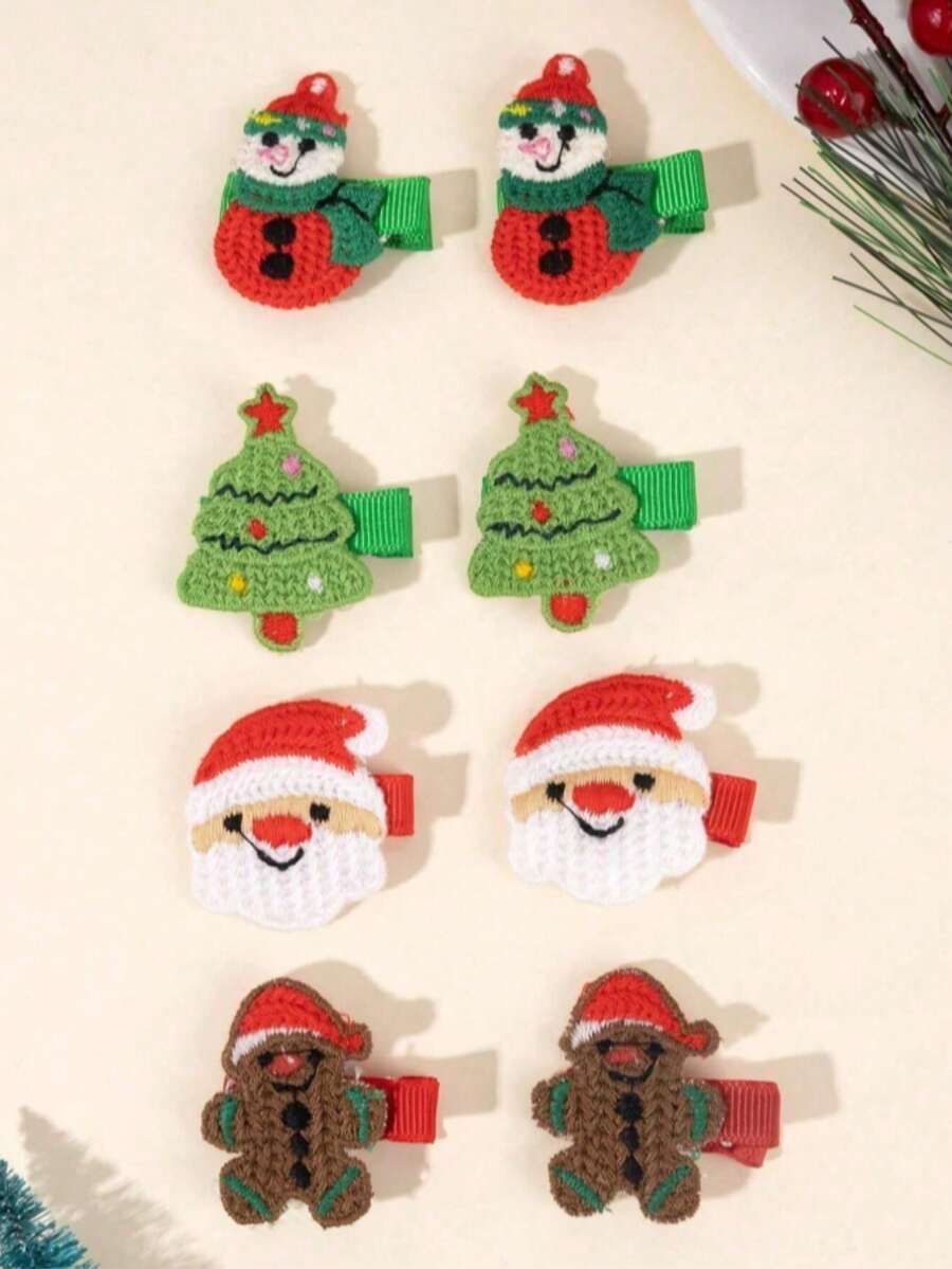 8pcs Christmas Girl Knitted Hair Clips, Cute Santa Claus, Tree ...