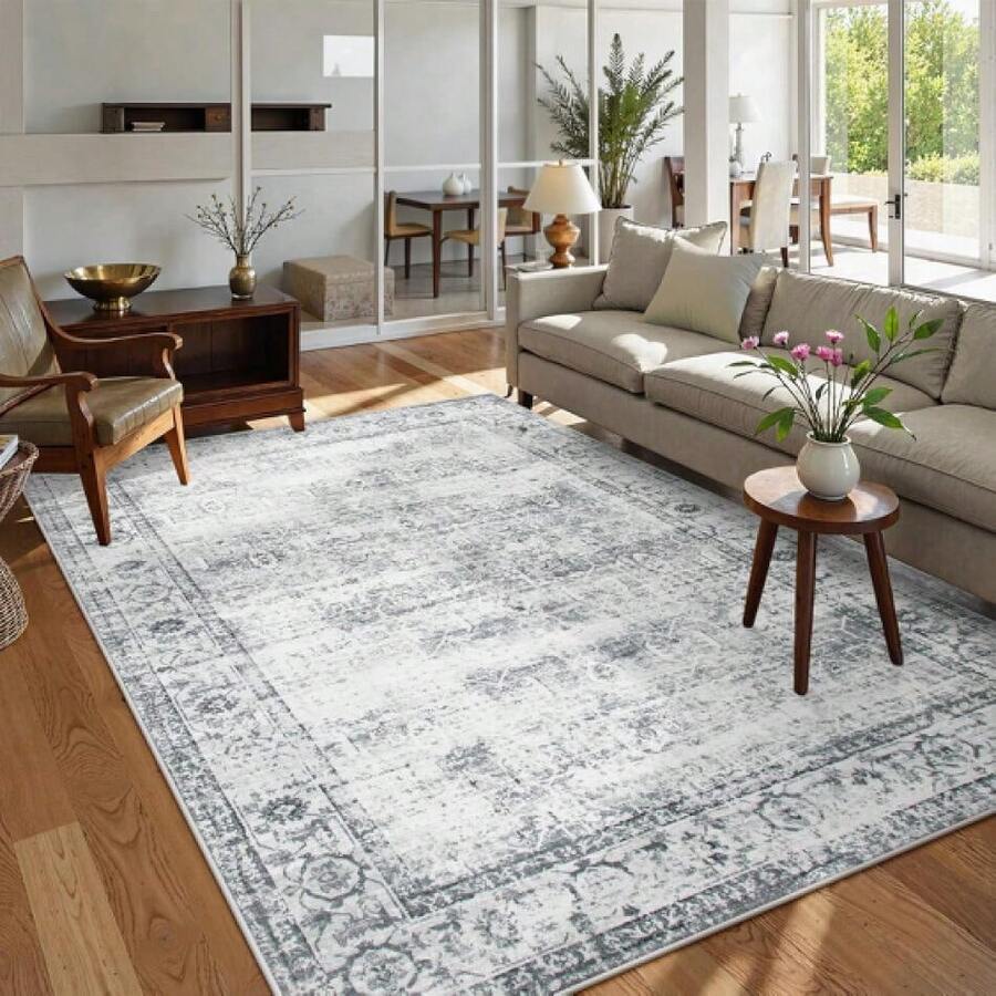Vintage 5x7 Washable Grey Rugs For Living Room Bedroom, Soft Dining ...