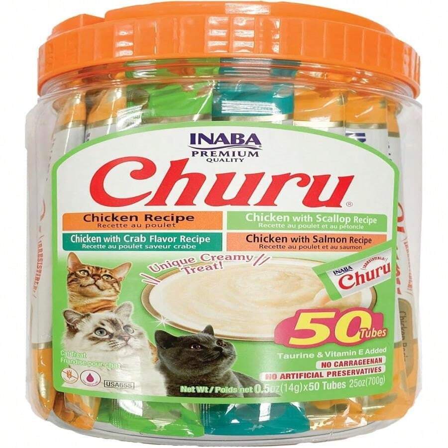 INABA Churu Cat Treats, Grain-Free, Lickable, Squeezable Creamy Purée ...