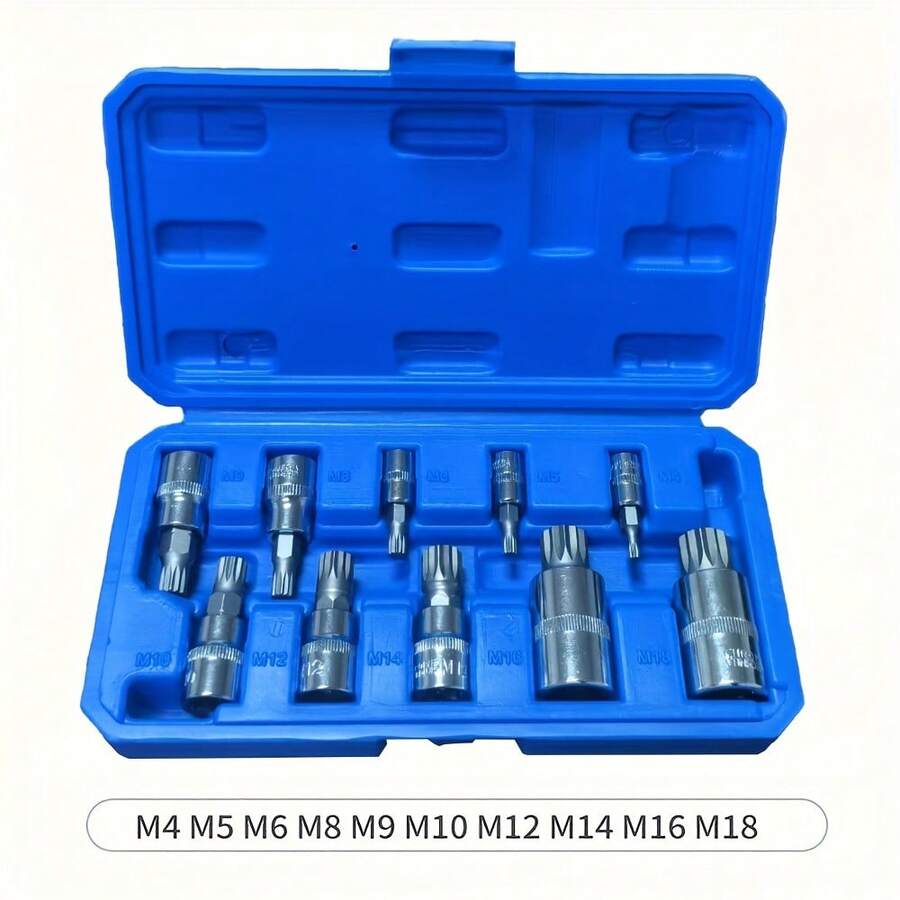 Professional 10 Pcs XZN 12 Point Triple Square Spline Bit Socket Set ...