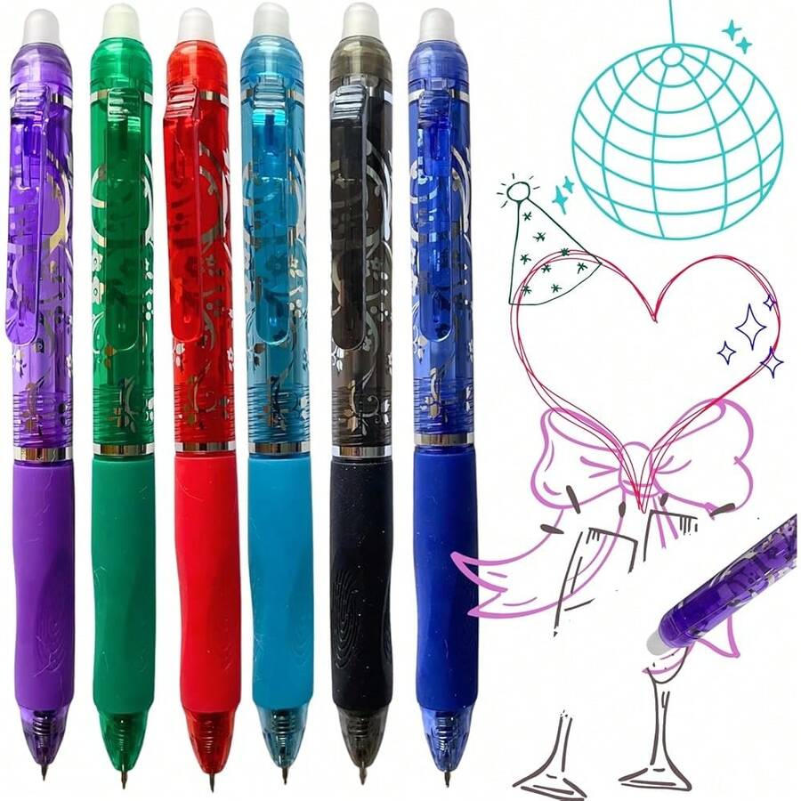 6 Pack Erasable Pens Multicolor, 0.5mm Fine Tip Gel Ink Pens For Smooth ...