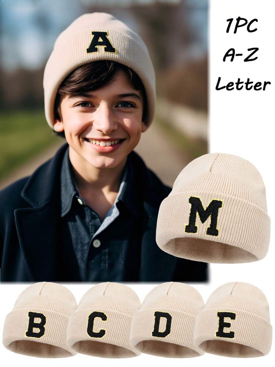 1PC Kids Embroidered A-Z Letter Beanie Knitted Hat, Baby Boys Girls ...