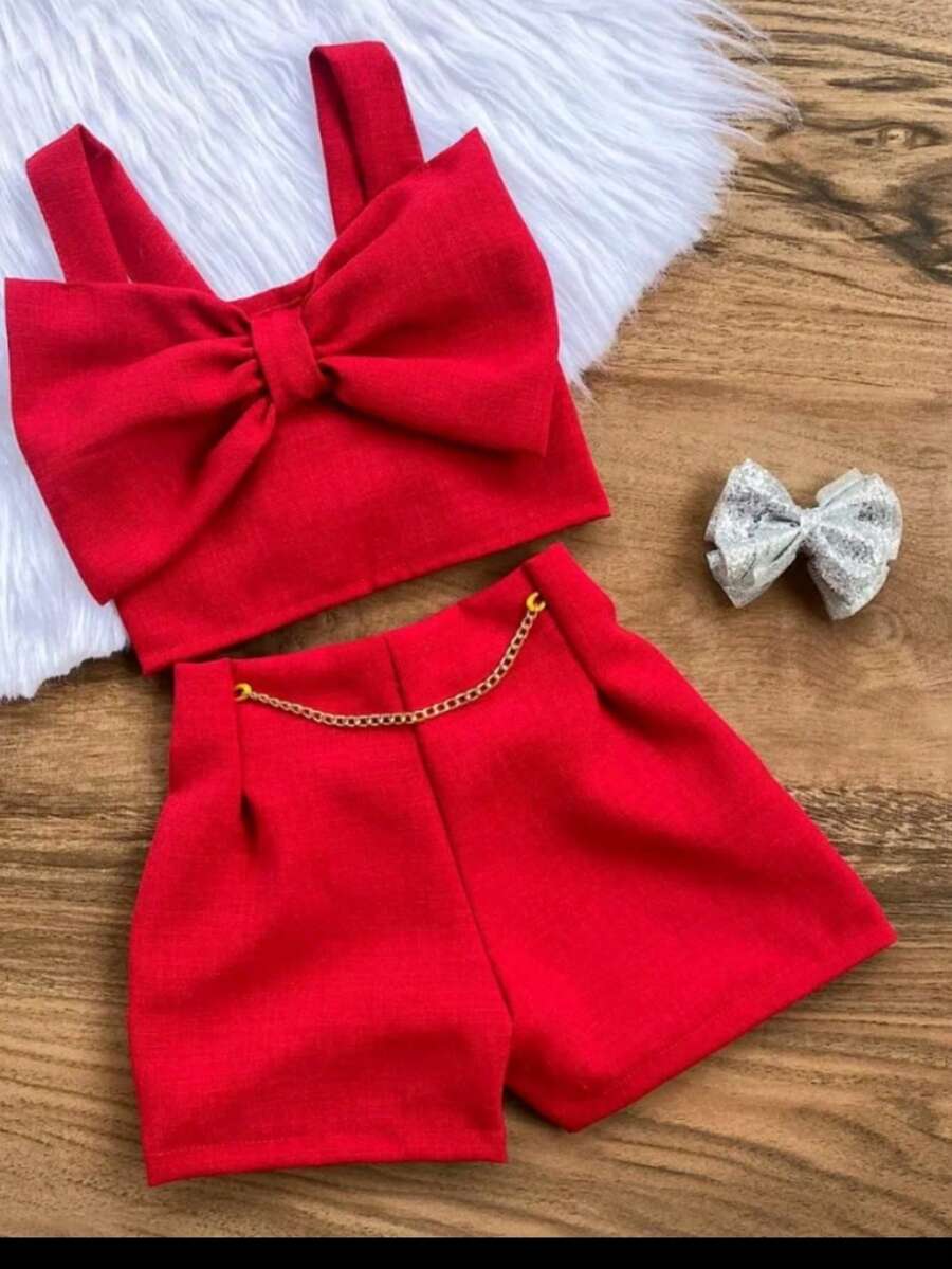 Conjunto Infantil e Juvenil Linho Cropped Detalhe Laço e Shorts ...