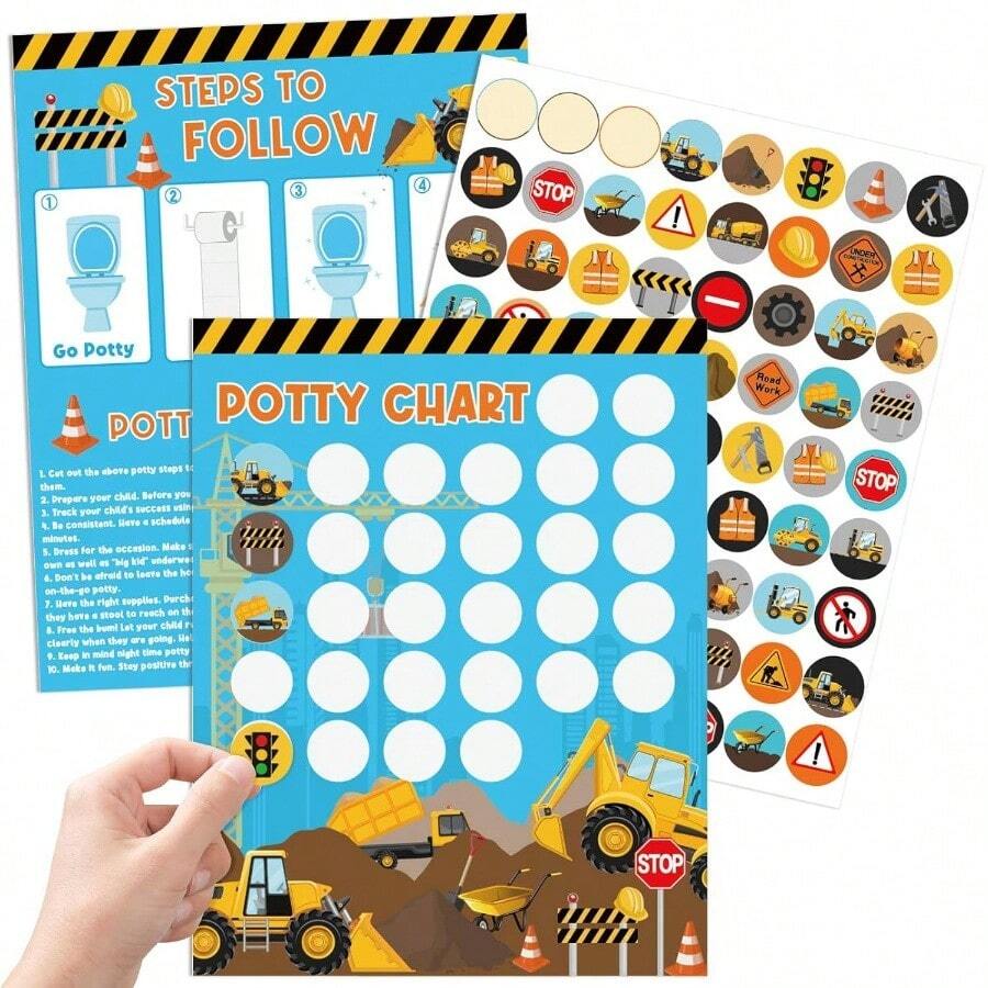 Construction Potty Training Chart Toddlers Boys With 432 Potty Stickers ...