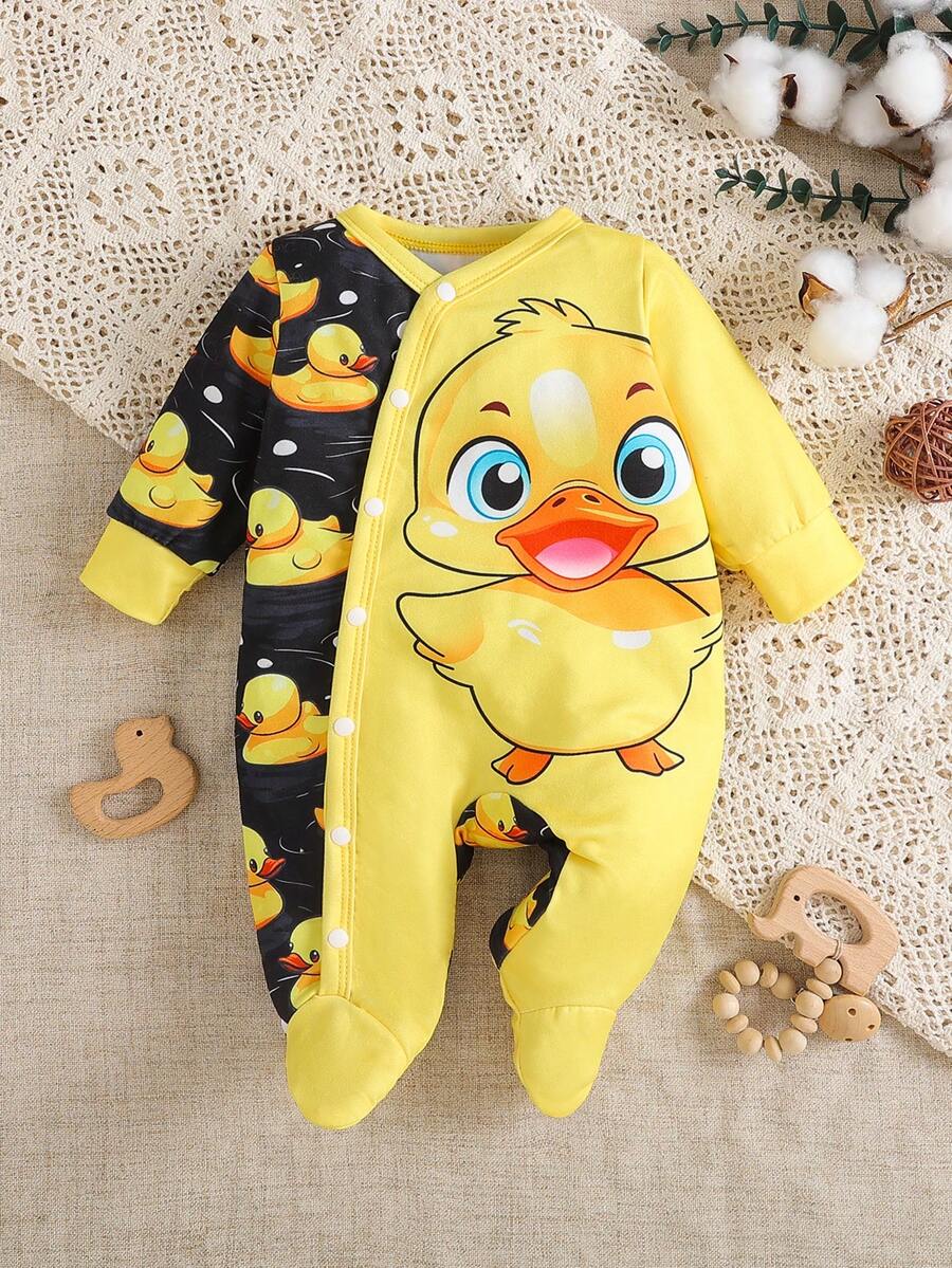 Newborn Baby Boy Casual Cute Cartoon Duck Print Footed Jumpsuit Romper ...