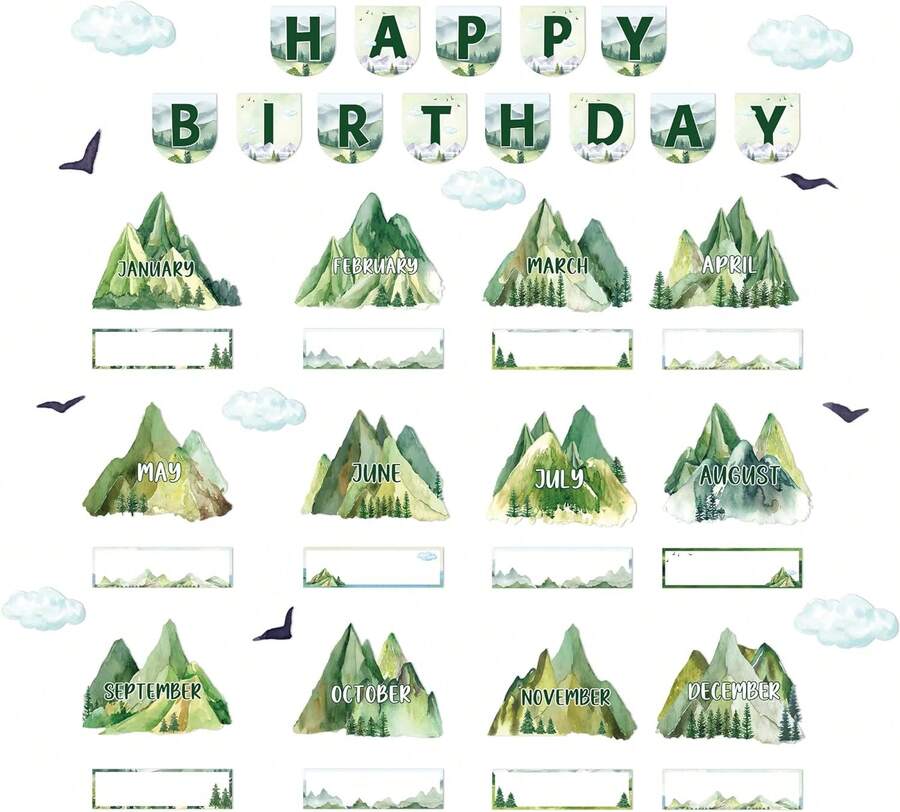 Birthday Bulletin Board Decorations, Mountains Nature Themed Monthly ...