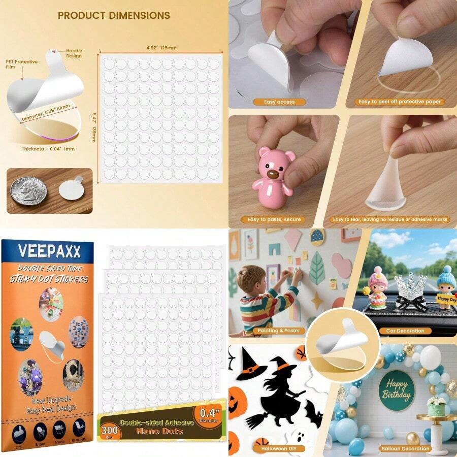 300Pcs Double Sided Adhesive Dots Removable Clear Dots Sticky Tack ...