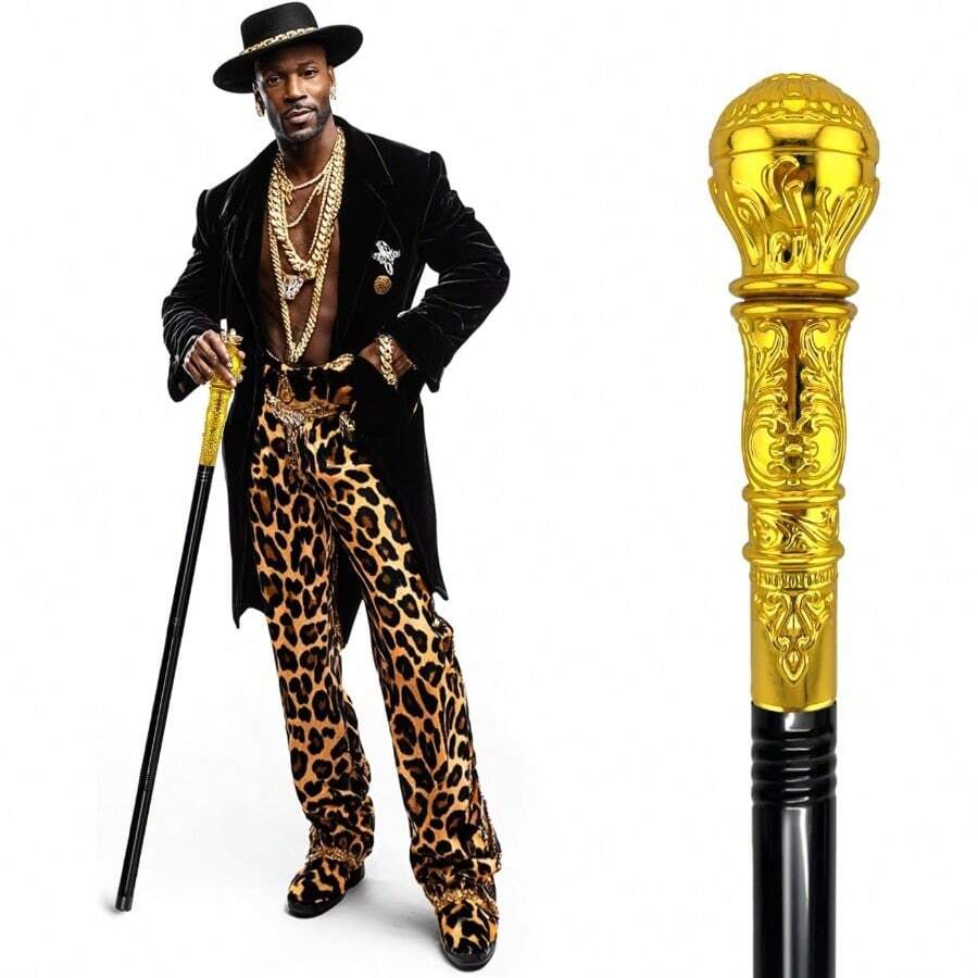 2025Costume Pimp Cane 42" Metal Prop Stick With Antique Gold Plastic ...