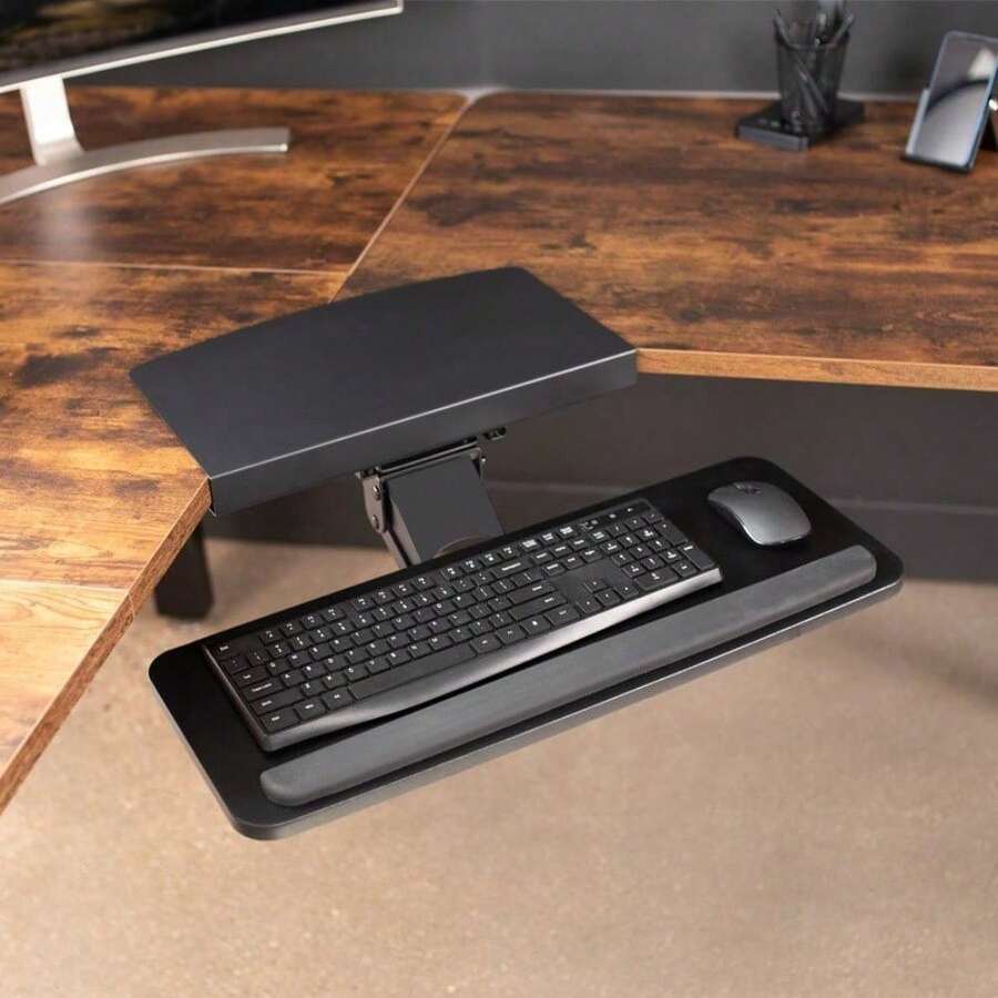 Ergonomic Corner Desk With Integrated Keyboard And Platform Tray For L-Shaped Office Setups ...
