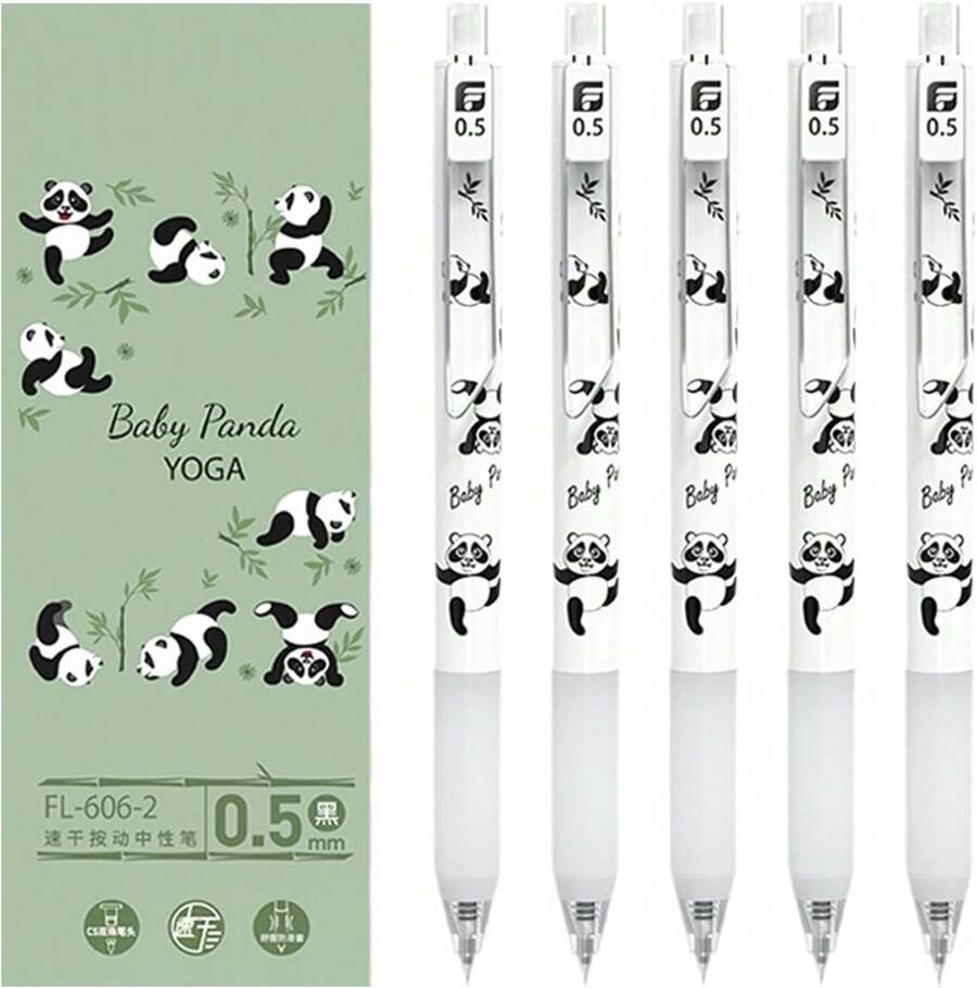 MOZXIRZ 4 Pcs Cute Retractable Pens Cartoon Panda Pen 0.5mm Black Ink ...