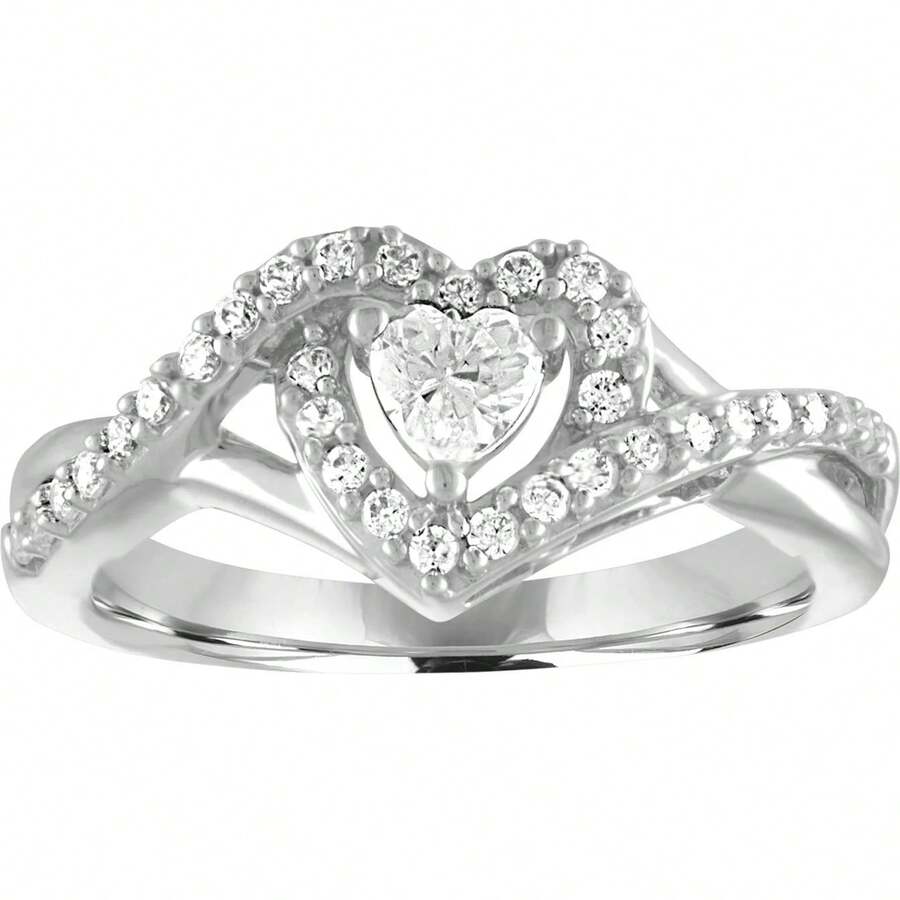 Brilliance Fine Jewelry Women's Heart Shaped White CZ Sterling Silver ...