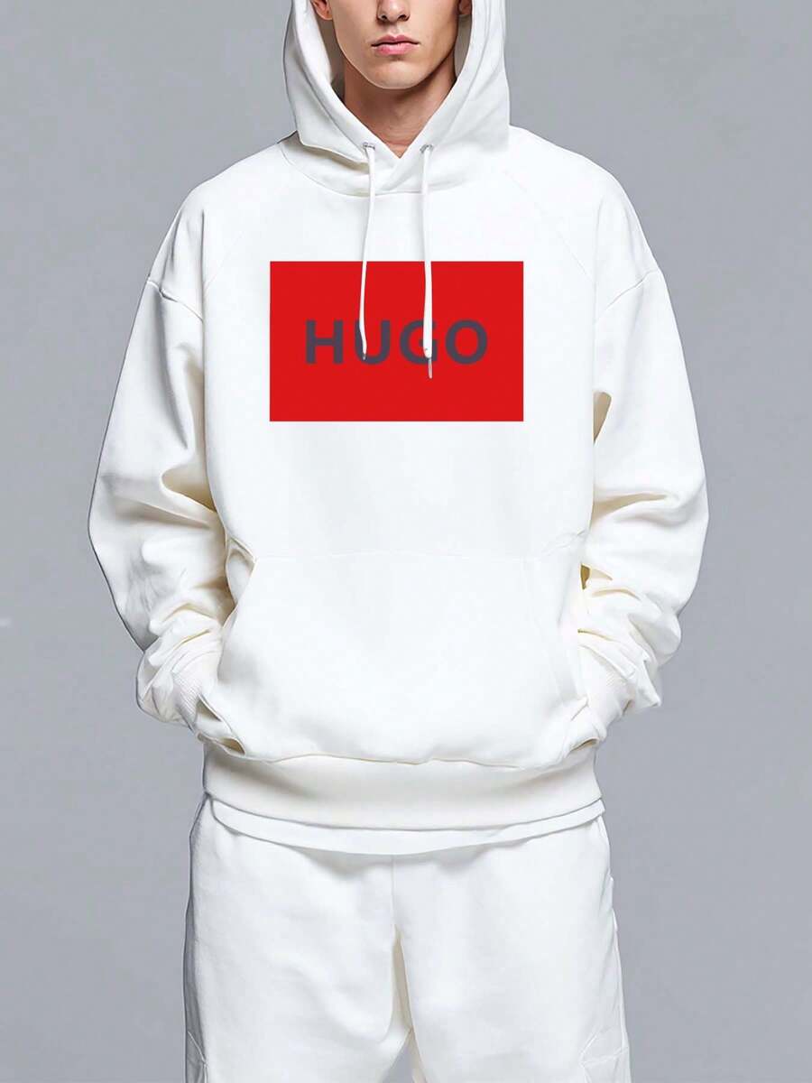 Hugo Boss Men's Big Square Logo Short Sleeve Hooded Sweatshirt | SHEIN PT