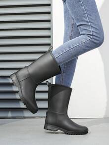 1 Pair Women's Pure Black Short Chelsea Rain Boots, Fashion PVC Garden ...