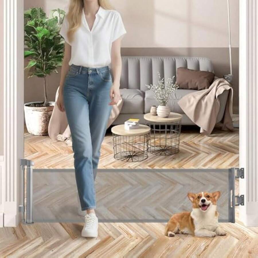 14" Tall Short Gate To Step Over, Retractable Mesh Pet Door For Small ...