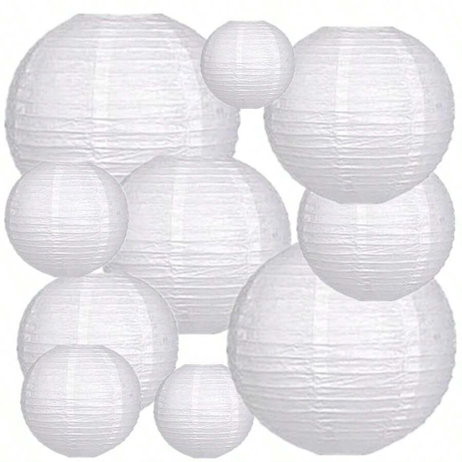 10pcs Paper Lantern Lights, White Round Rice Paper Lamp Shades, Chinese ...