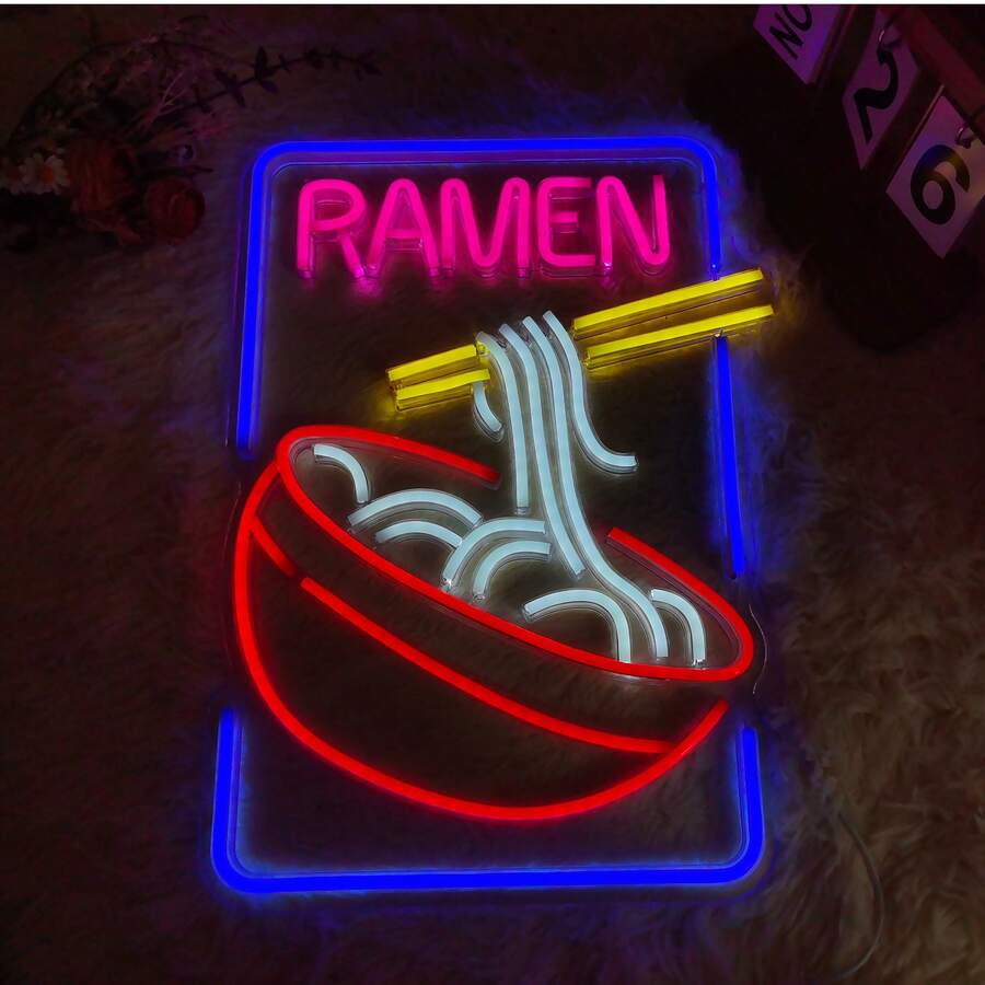 1 Peça Placa de Neon de Ramen, Luz LED com Dimmer Alimentado por USB ...