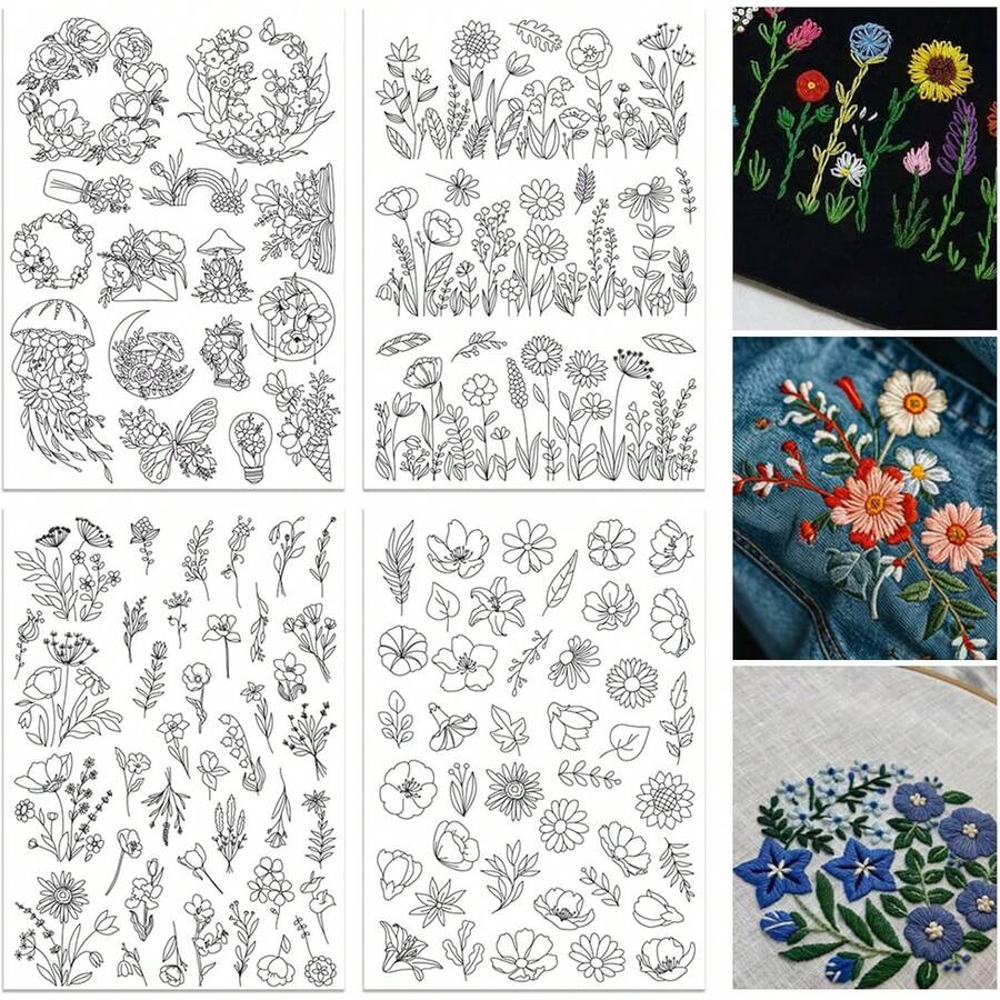 ORIGACH 4 Sheets 105 Pcs Water Soluble Embroidery Patterns Stabilizers ...