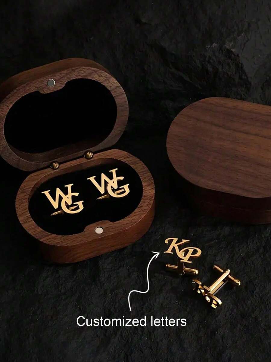 1 Pair Stainless Steel Engraved Letter Cufflinks, Personalized ...