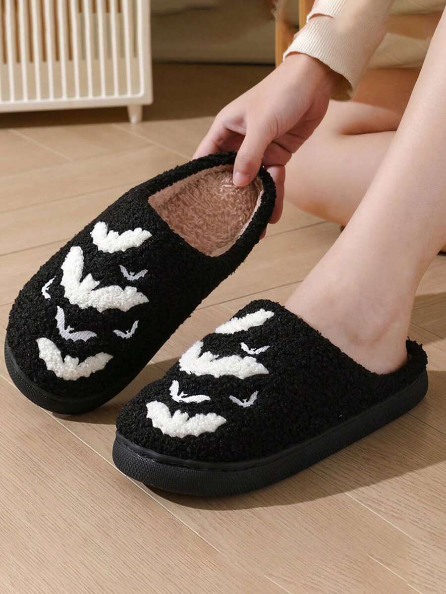 1 Pair Teenage Halloween Bat Decor Slippers, Couple Home Slippers ...