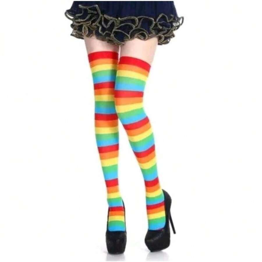 Rainbow Striped Stockings 7/8 Geek Sexy Pinup | SHEIN USA