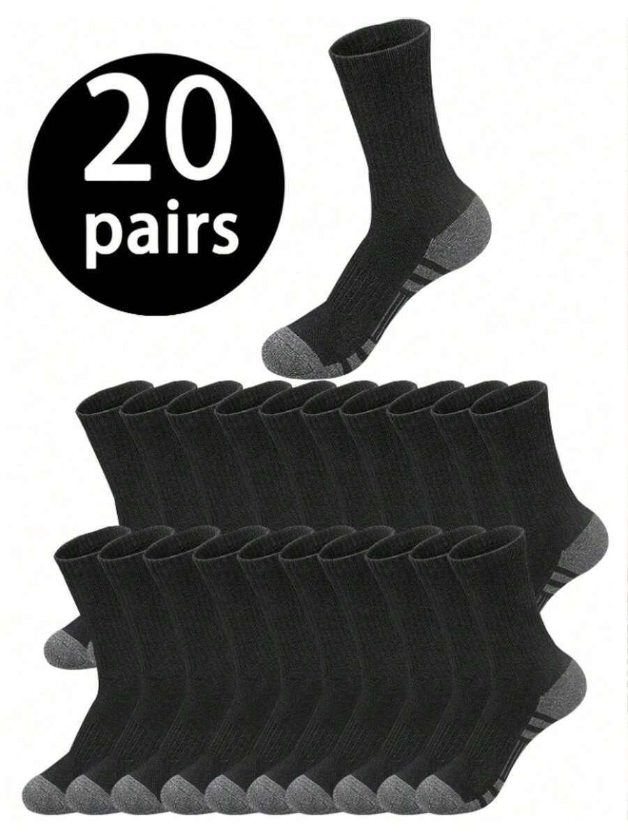 1/5/10/20 Pairs Men's Mid-Calf Socks, Soft Elastic Comfortable ...