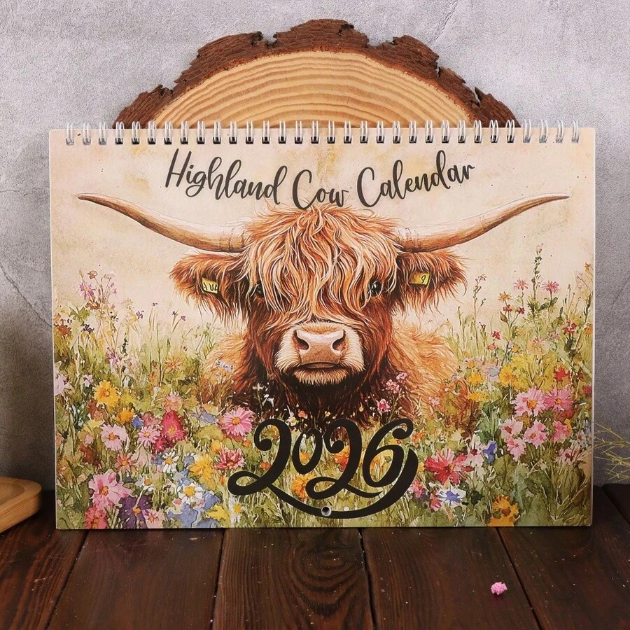 Highland Cow Calendar 2026 – Rustic Farmhouse Wall Art & Monthly ...