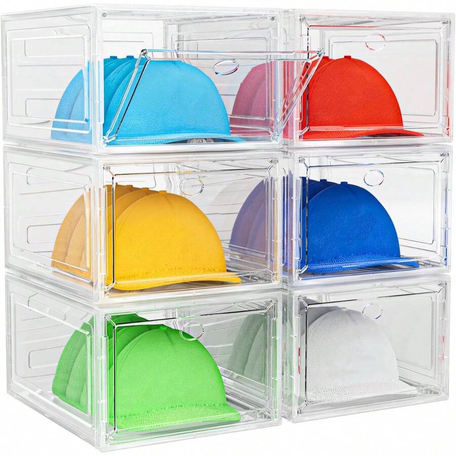 Hat Organizer Box, 6 Boxes For 40 Pack Hats, Upgrade Harder Solid ...