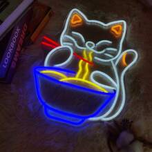1pc Multi-Color Neon Sign Of A Cat In A Ramen Style, Powered By USB ...