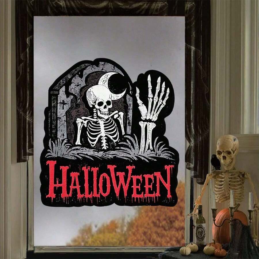 Halloween Window Clings, Electrostatic Skeleton Letters Removable ...