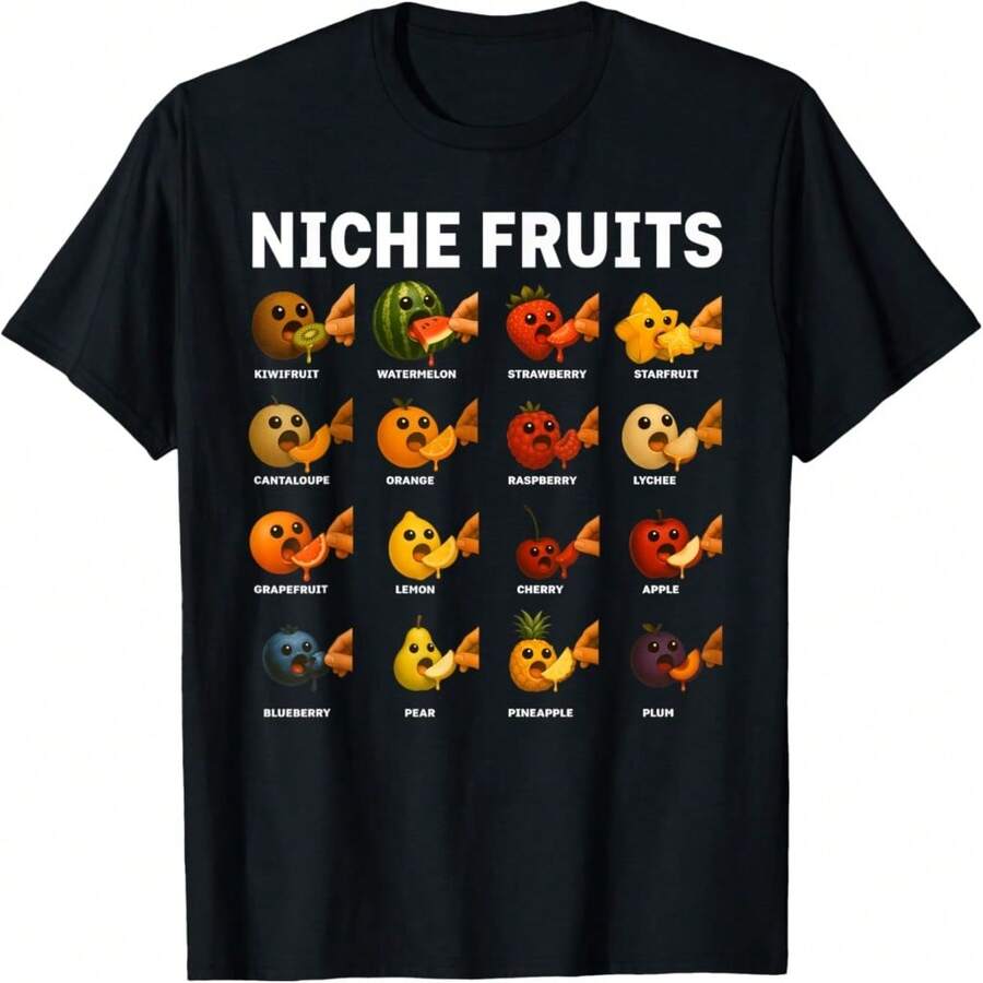 Niche Frui Eating Themselves Funny AI Fruit Meme Dark T-Shirt | SHEIN ...