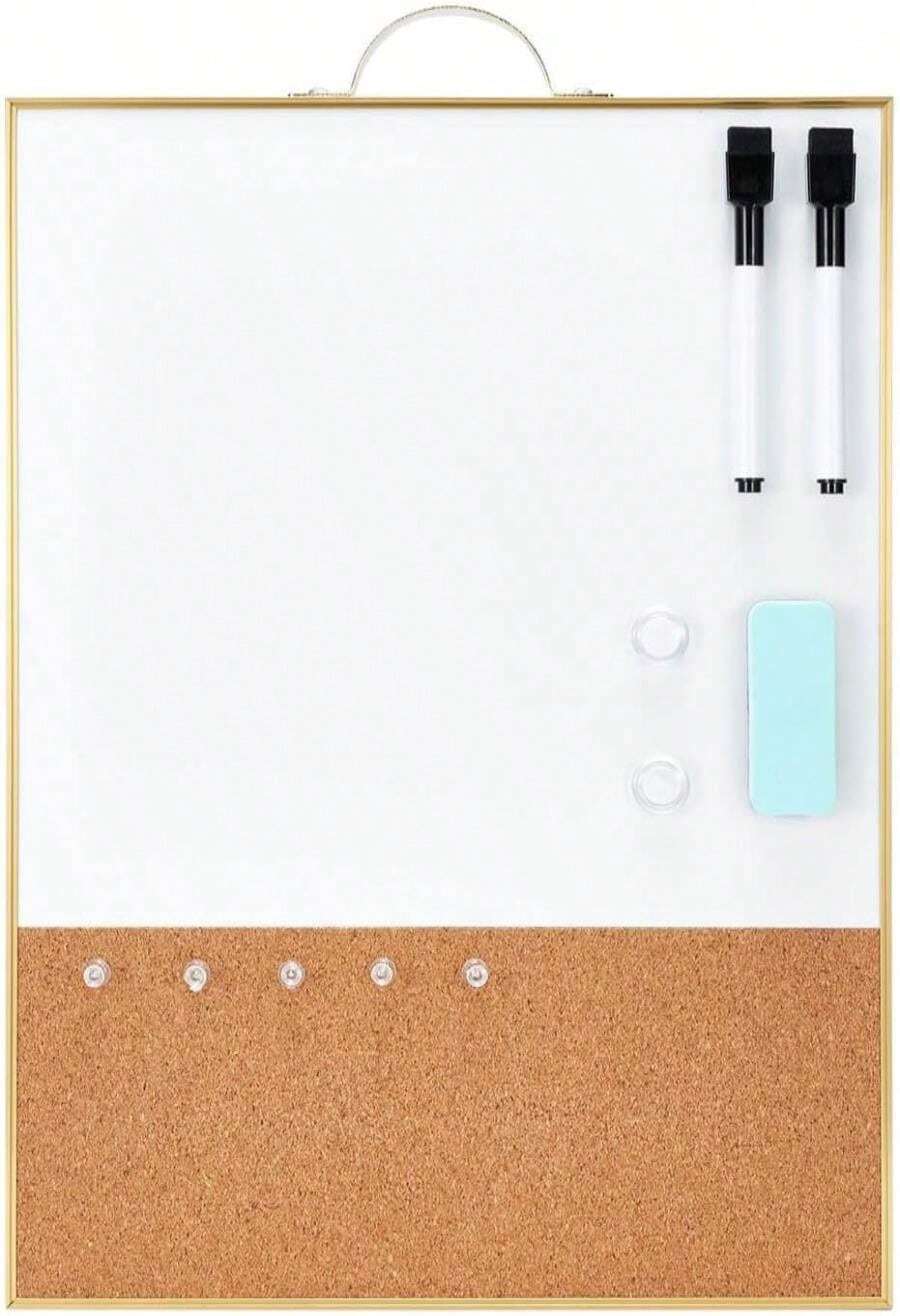 TSJ OFFICE Small White Board - 16" X 12" Portable Gold Aluminum Framed ...