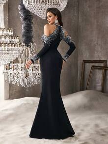 QOQ Women Hot Evening Gown Bling Diamond Embellishment Formal Dress For ...