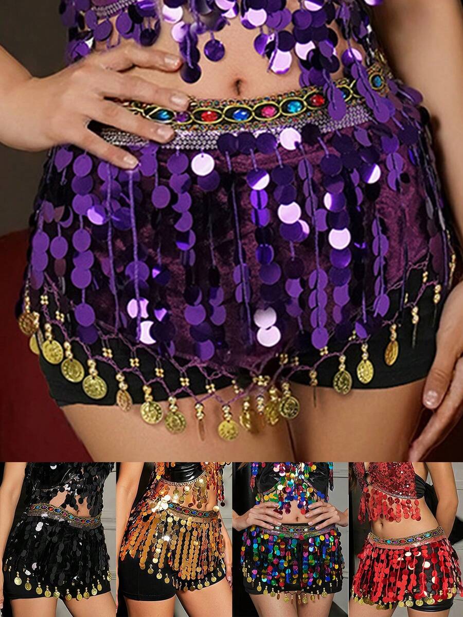 Belly Dance Waist Chain Hip Scarf Set - Sequins Tassel Waist Wrap For ...