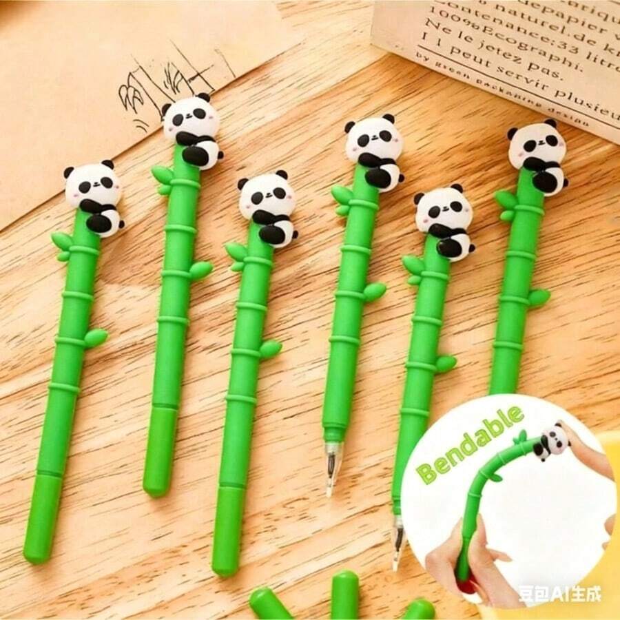 1/6/10/12/20pcs Panda - Cute Green Panda & Bamboo Flexible Neutral Pens ...