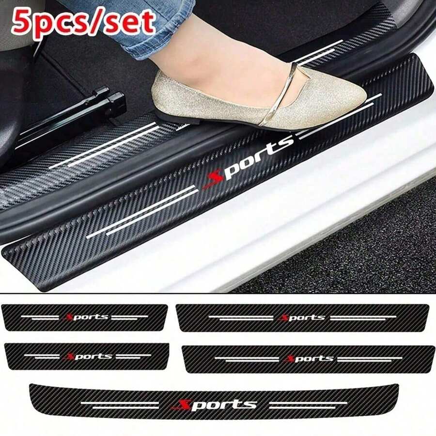 5pcs Carbon Fiber Pattern Threshold Protector - Self Adhesive, Scratch ...