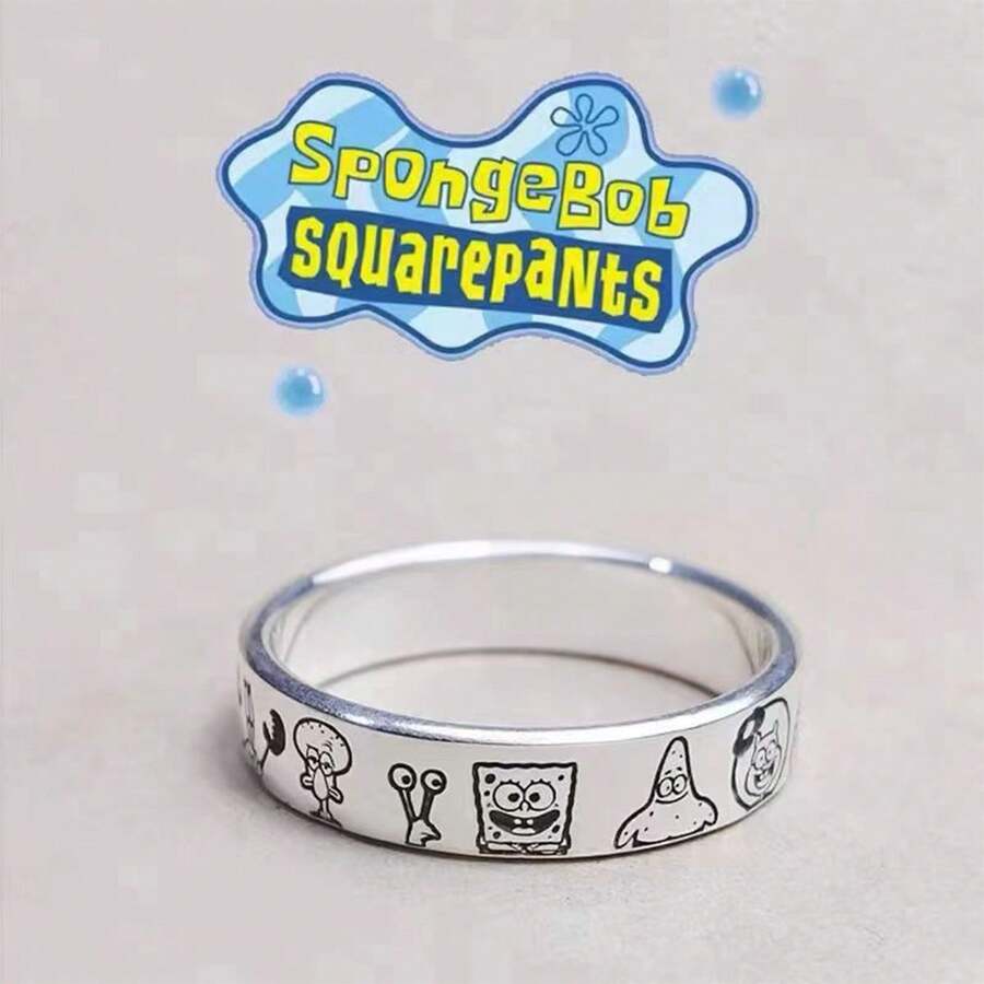 SPONGEBOB 2pcs /Set Cartoon SpongeBob Character Couple Silver Rings ...