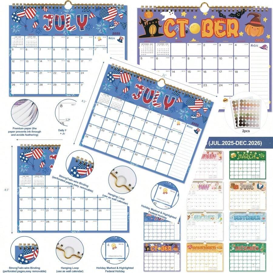 20252026 Calendar 18 Monthly Wall Calendar July 2025 December 2026 8.5 ...