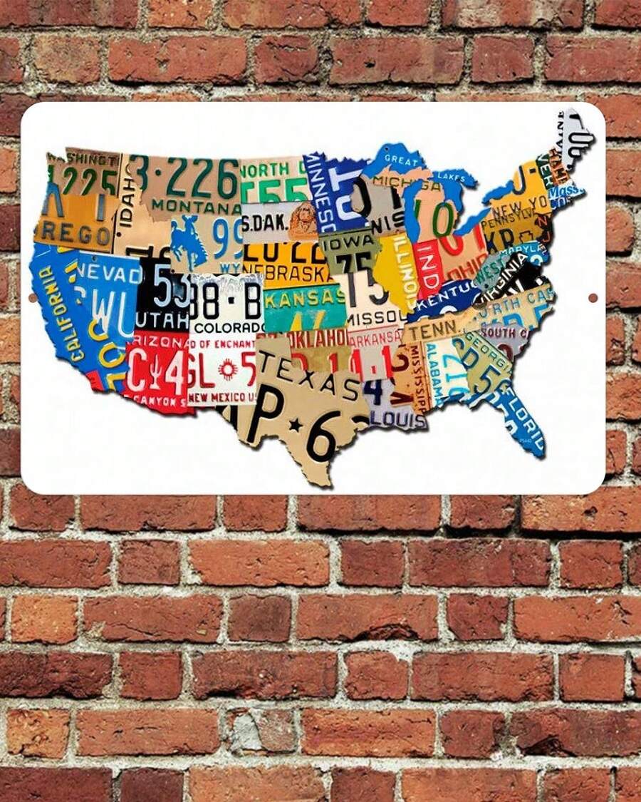 United States Map License Plate Collage Collection Sign Aluminum Metal ...