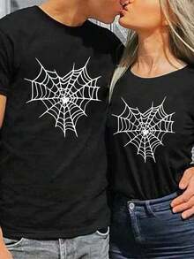 Couple's Matching Spider Web Heart Graphic Tees - His & Hers Gothic ...