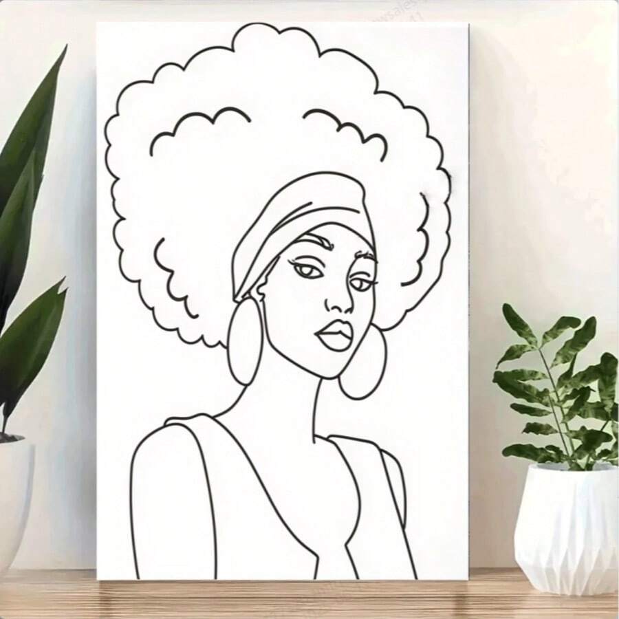 1 Pre Drawn Line Drawing Stretch Canvas Black And White Line Drawing ...