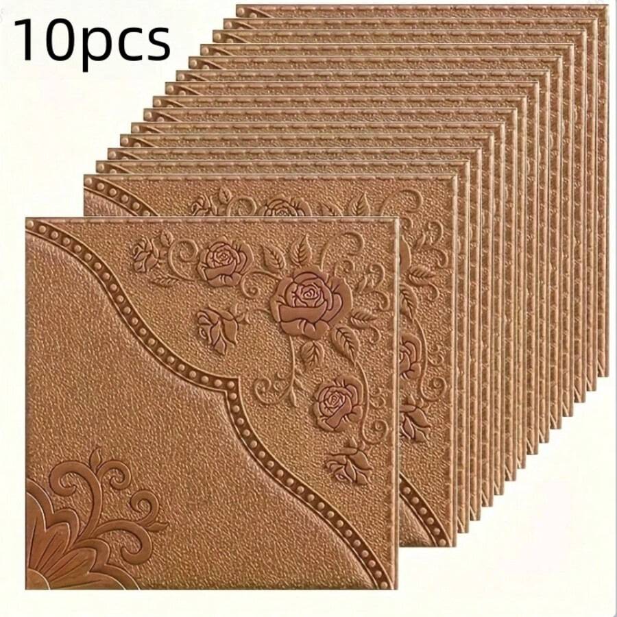 10pcs 3D Floral Pattern Wall Tile Stickers, Self-Adhesive Waterproof ...