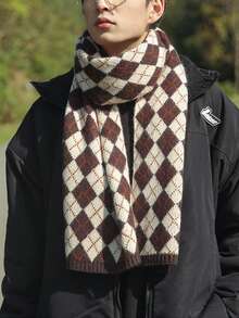 1pc Fashionable & Elegant Thick Fuzzy Scarf, Colorblock Plaid & Vintage ...