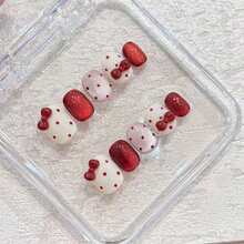 10 Handcrafted Red Bow Polka Dot Beige Base Color Cat's Eye Wearable ...