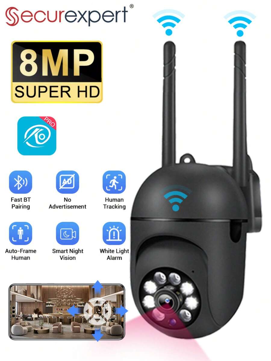 NOVO Câmera Wifi PTZ 8MP 4K HD Preta O-Kam Pro Câmera de Vigilância ...