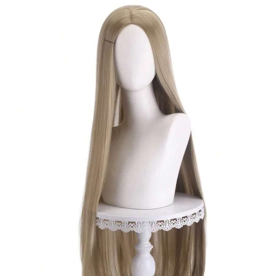 Long Straight Cosplay Wig 100cm Centre Parting Central Split Blond Pink Red Purple Heat ...