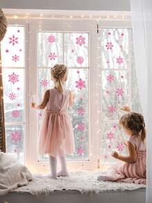 3 Packs Christmas Pink Snowflake Window Decals, Reusable Static Cling ...