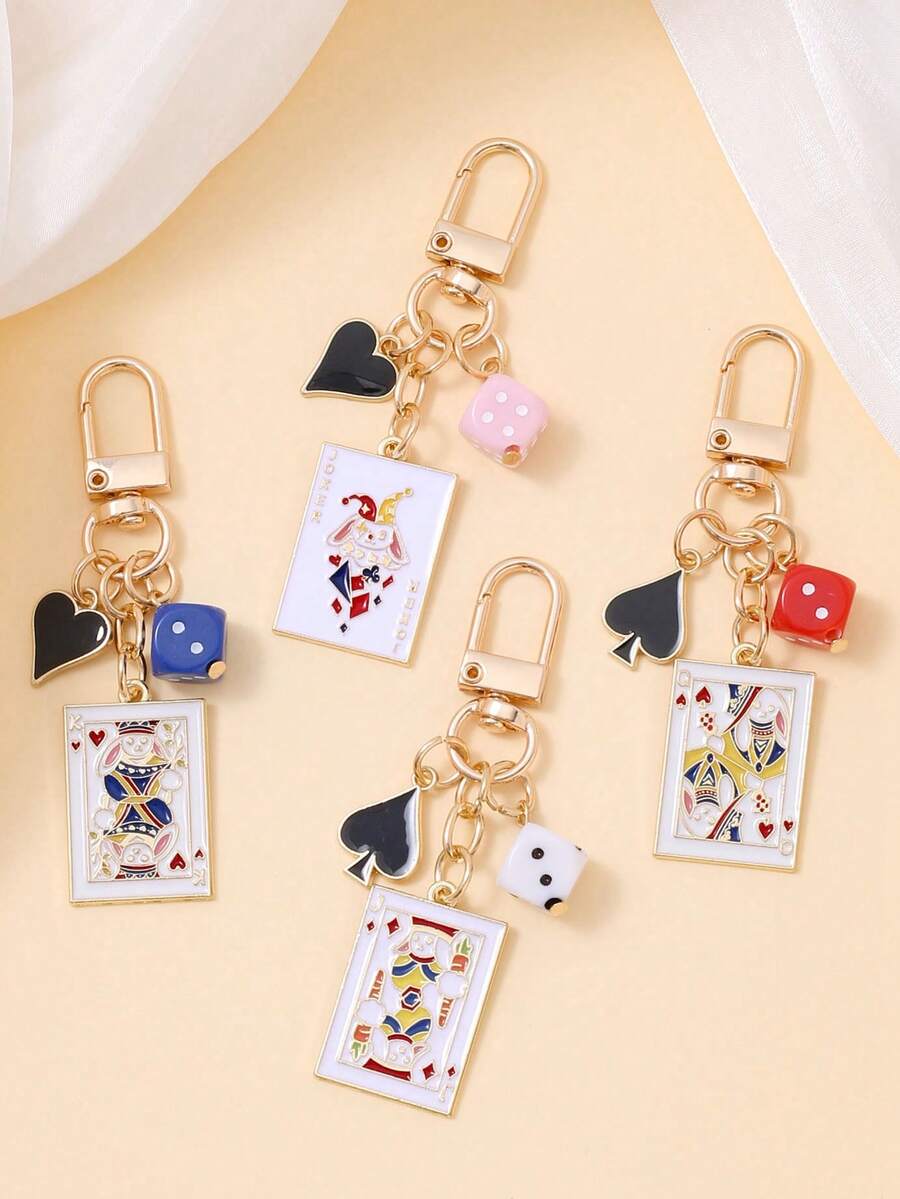1pc Fashion Acrylic Playing Card & Dice Keychain, With Playing Card ...