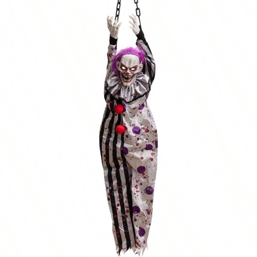 HollyHOME Halloween Animated Hanging Clown With Glowing Eyes Creepy ...